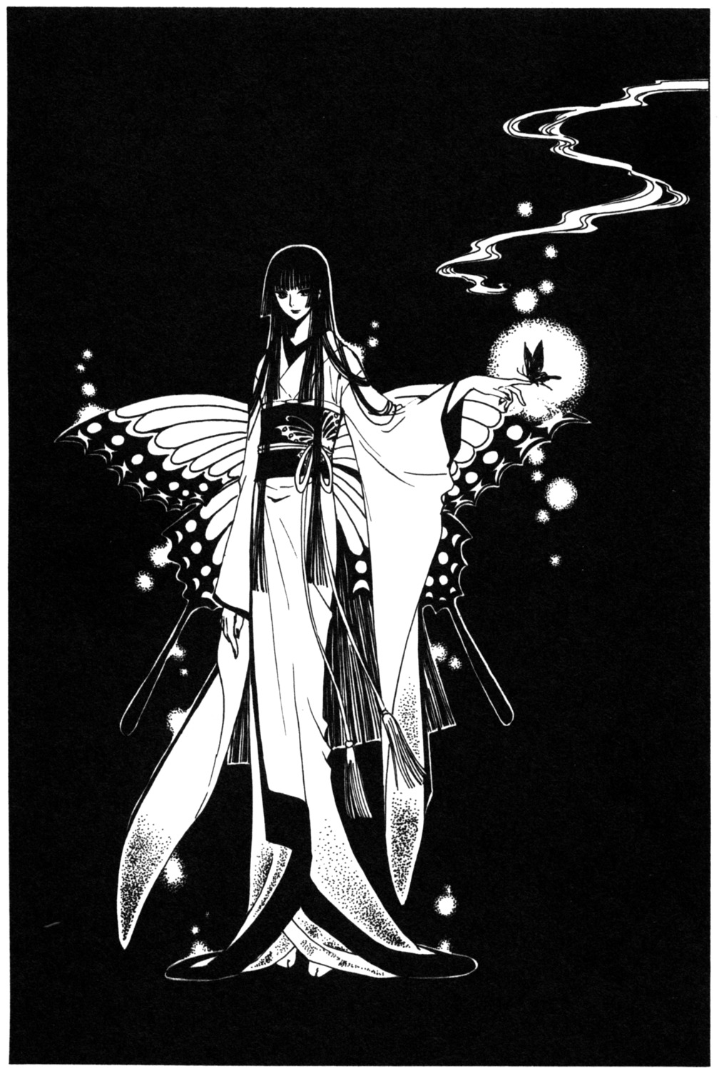 clamp xxxholic ichihara yuuko kimono monochrome wings | #196514 | yande.re